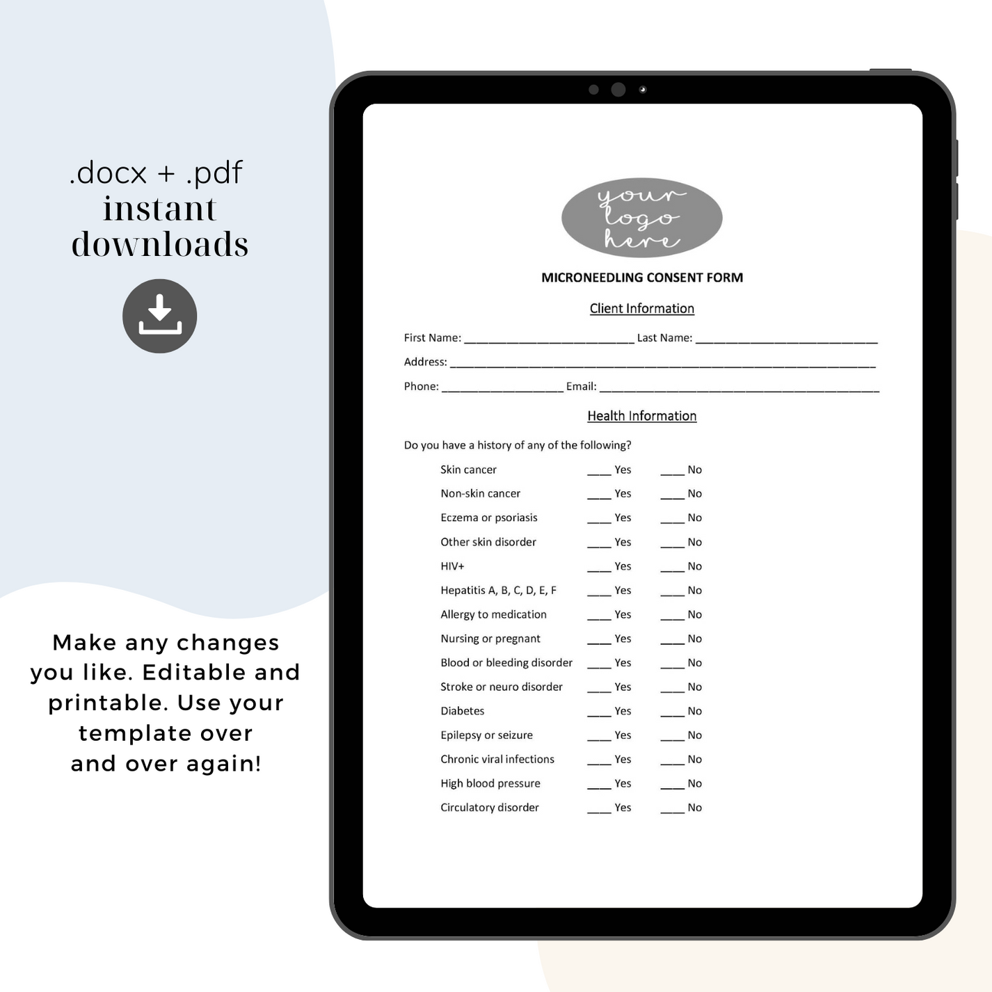 Microneedling Consent Form Template, Attorney-Written Editable Instant ...