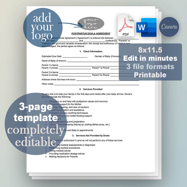 Postpartum Doula Contract Template, Attorney-Written Editable Instant ...