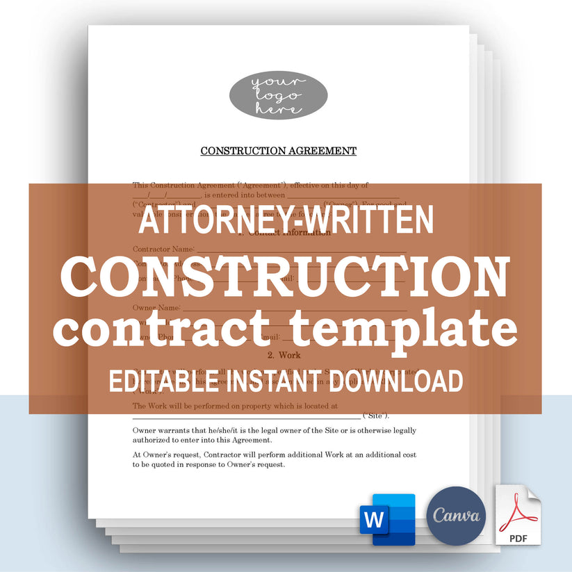 Construction Contract Template, Attorney-Written & Editable Instant Do ...