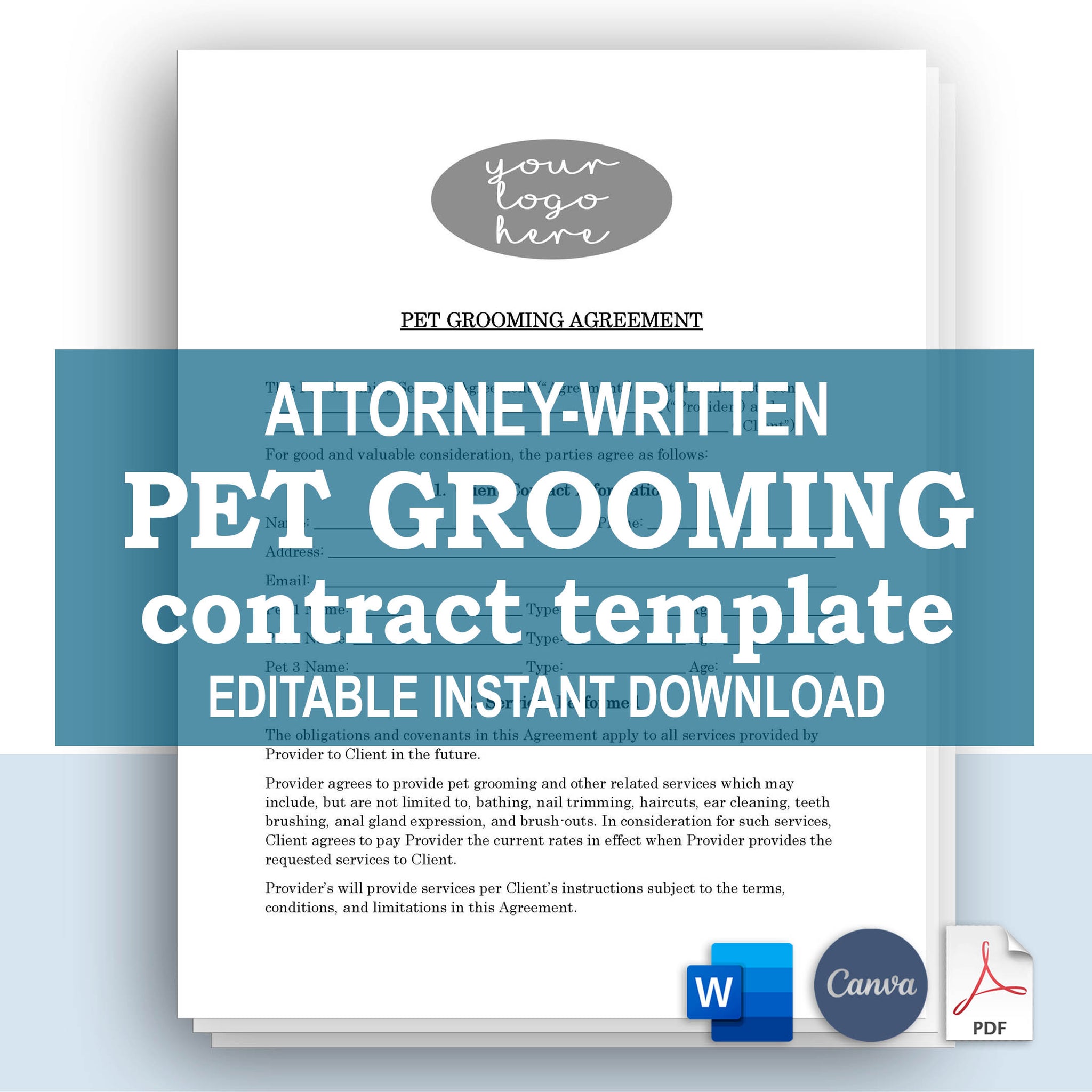 Dog Grooming Contract Template, Attorney-Written & Editable Instant Do ...