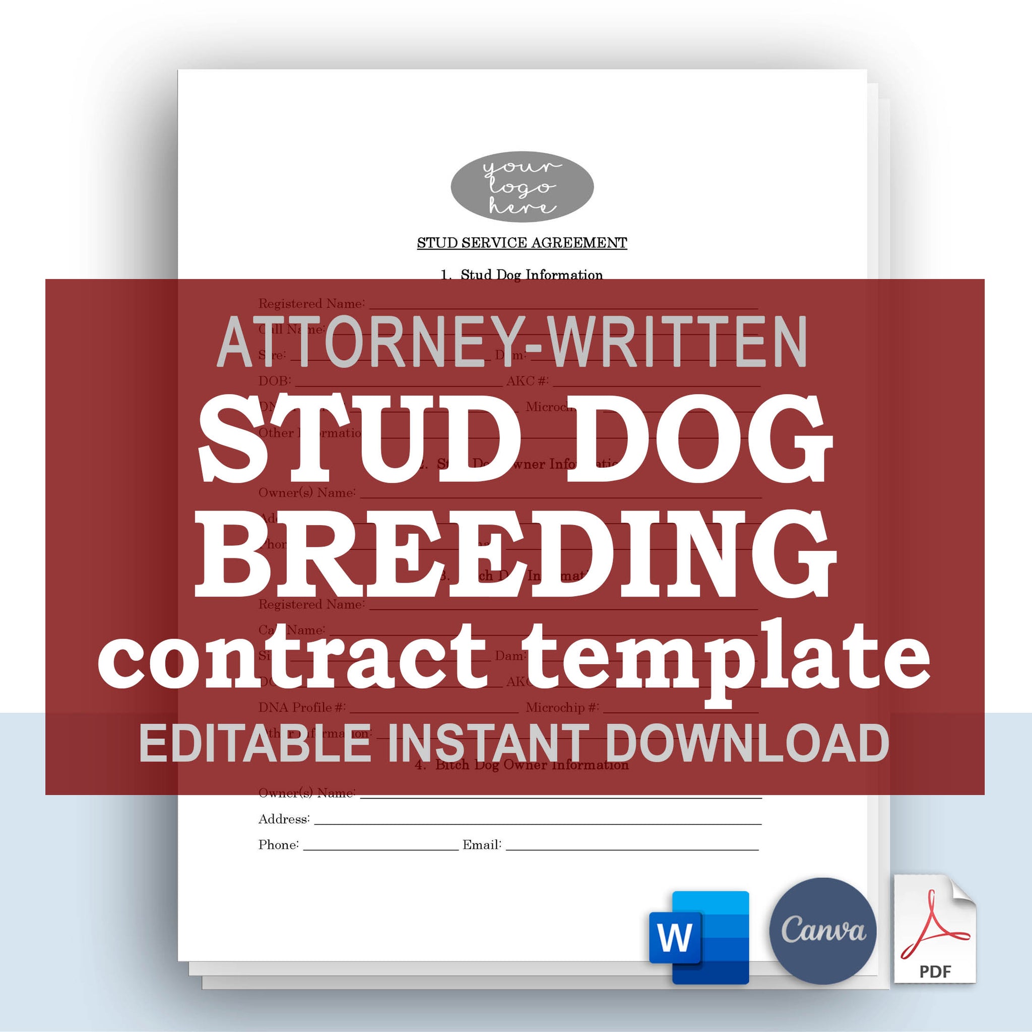 Stud Dog Breeding Contract Template, Attorney-Written & Editable – Legal Dash Forms