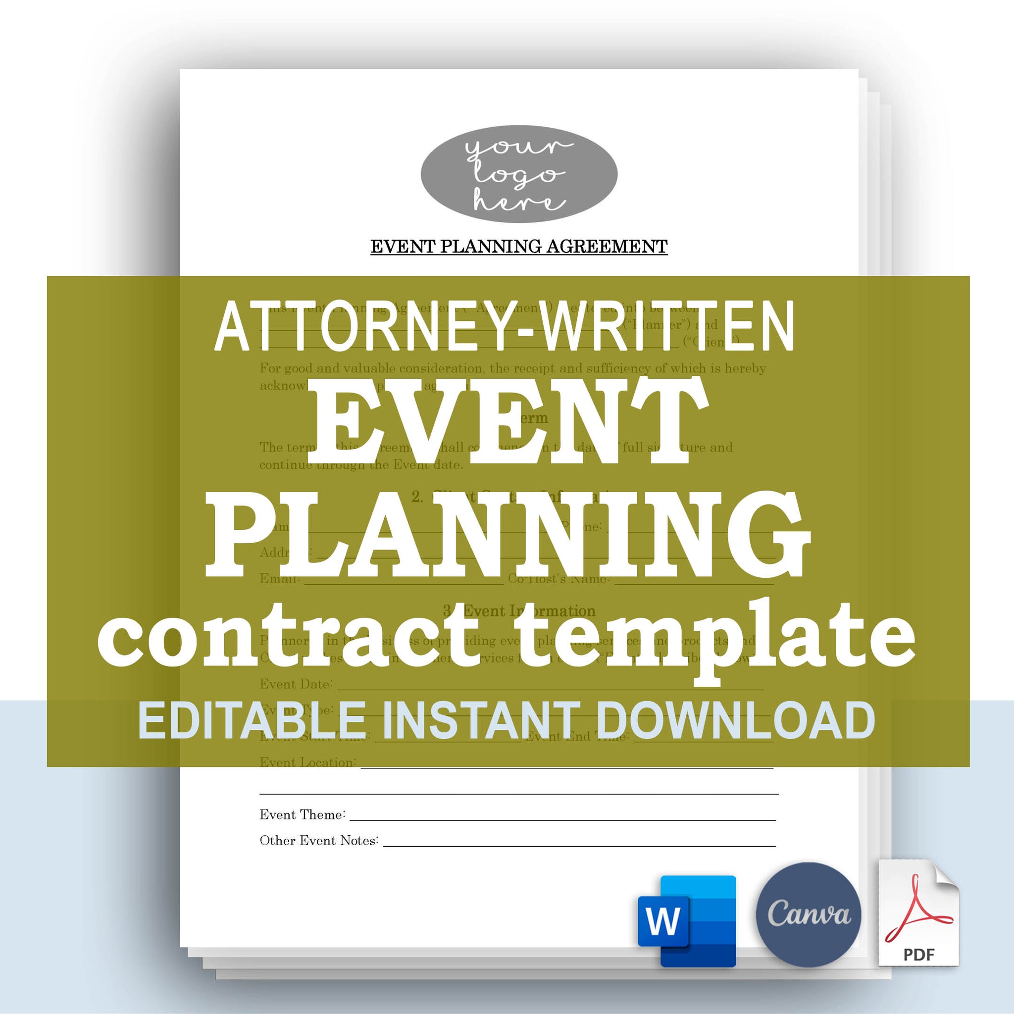 Event Planner Contract Template, Attorney-Written & Editable Instant D ...