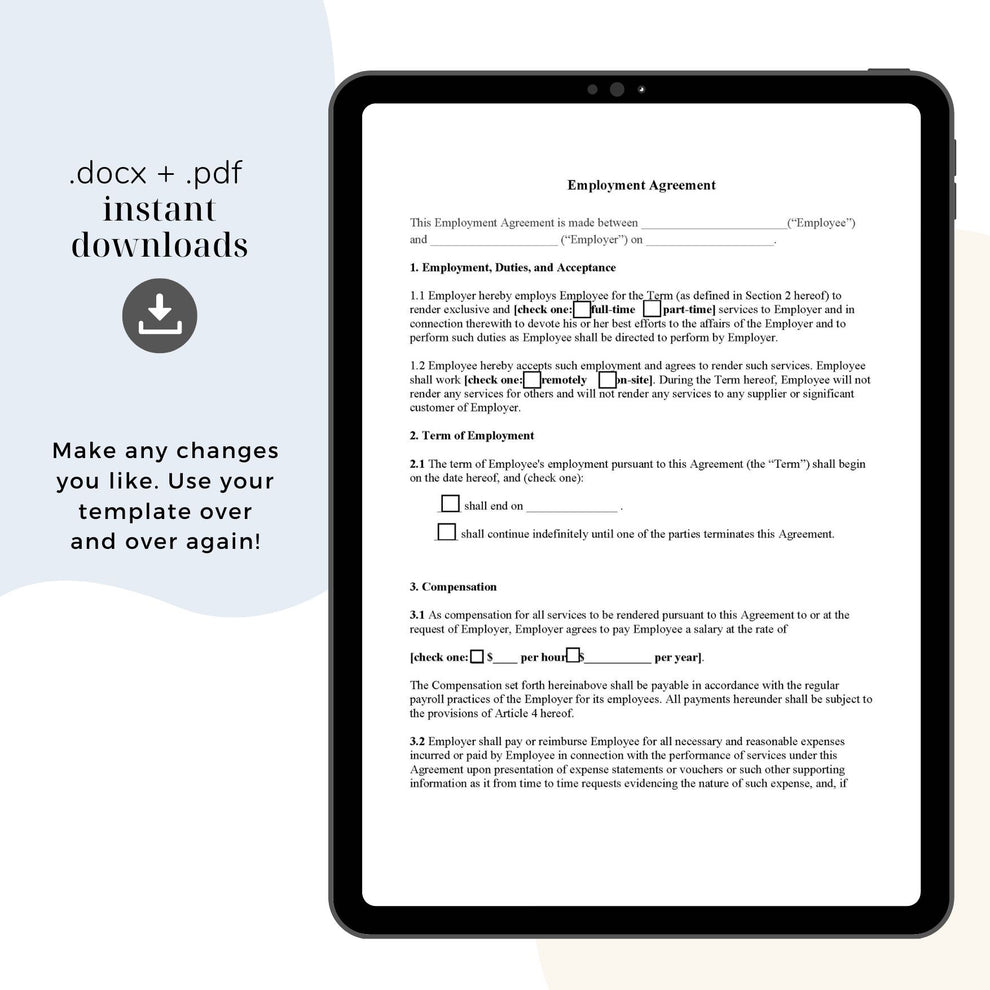 Employment Contract Template, Attorney-Written & Editable Instant Down ...