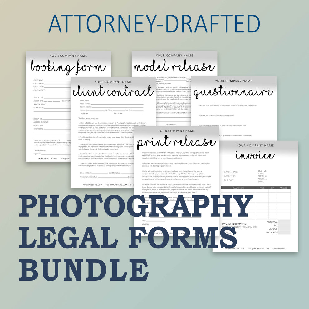 Photography Legal Forms Bundle, Attorney-Written & Editable – Legal ...